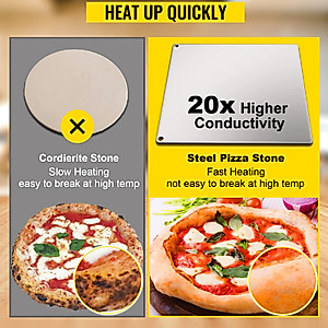 VEVOR Baking Steel Pizza, Rectangle Steel Pizza Stone, 16" x 14" Steel Pizza Plate, 0.2"Thick Steel Pizza Pan, High-Performance Pizza Steel for Oven, Baking Surface for Oven Cooking and Baking