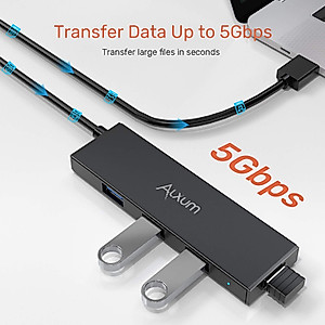 Case of 120, Alxum USB 3.0 Extension Hub 4-Port, USB Hub Long Cord 4ft with MicroB Power Port, USB Data Hub for Desktop PC, MacBook, Surface Pro, XPS, Flash Drive, Mobile HDD, Printer -Black