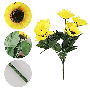 Hangnuo 4 Pack Artificial Sunflower Bouquets with Stems Silk Sunflowers Leaves Fake Sun Flower for Home Officce Parties Bridal Wedding Garden Decoration Each Bunche with 7 Heads
