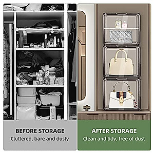 Acrylic Purse Organizer, Acrylic Display Case for Handbag, Hat Closet Organizer, Clear Sunglasses Organizer, Acrylic Box for Figures, Brown Stackable Acrylic Case Organizer with Magnetic Door