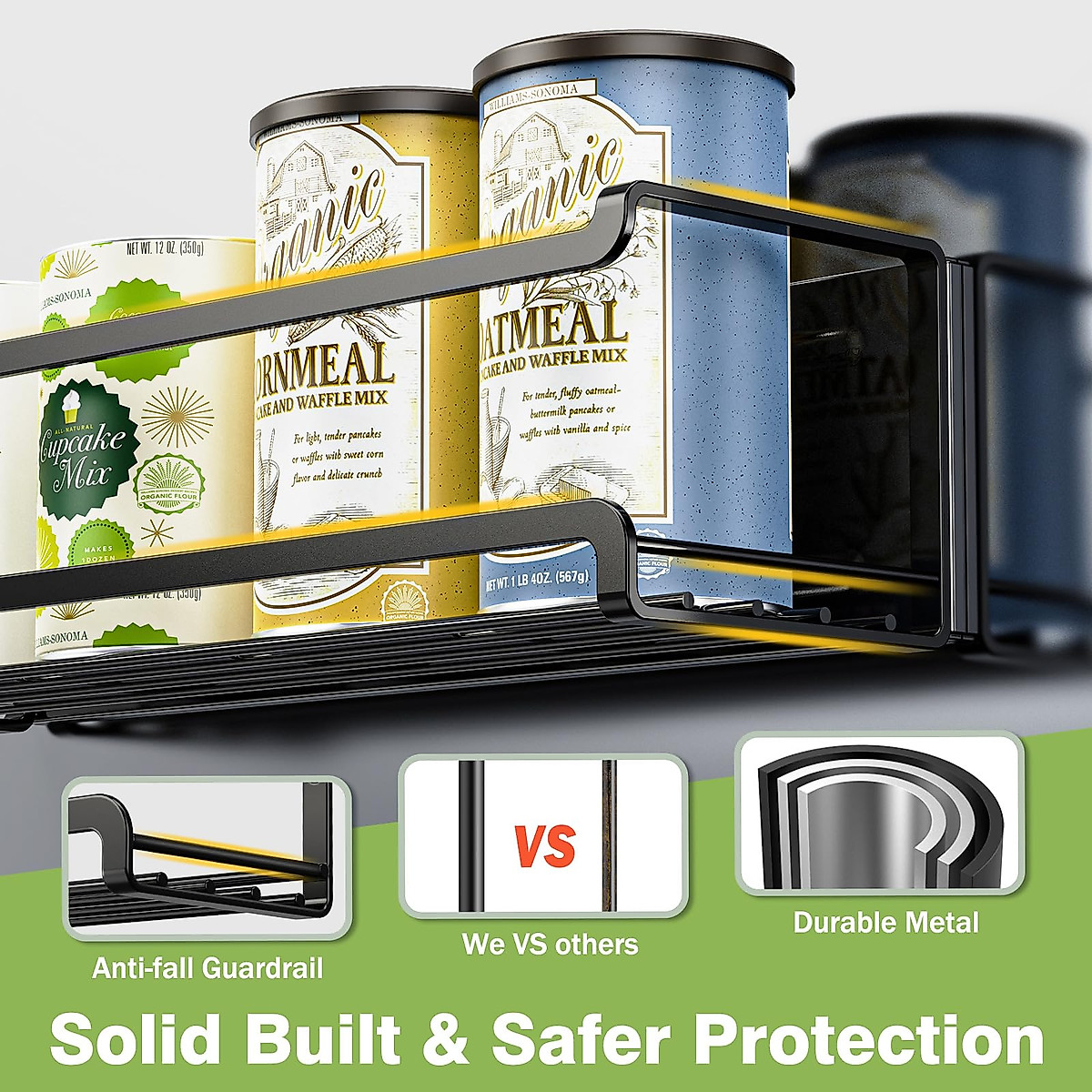 Bunoxea Magnetic Spice Rack Organizer for Refrigerator，Moveable Strong Magnetic Shelf with 4 Removable Hooks，Metal Kitchen Organizer For Space Saver (4 Pack Black)