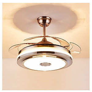 Fandian 36'' Modern Ceiling Fans with Light Smart Bluetooth Music Player Chandelier 3 Colors 3 Speeds Invisible Blades with Remote Control, Silent Motor with LED Kits Included (36inch-1)