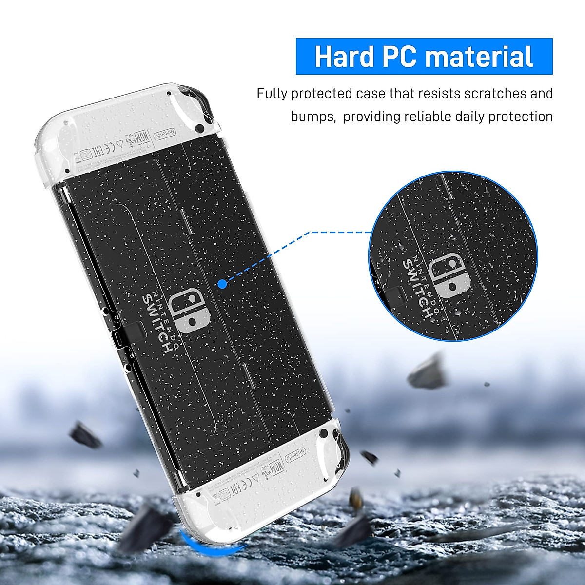 RHOTALL Glitter Case Compatible with Nintendo Switch OLED, Clear Sparkle Dockable Shell for Switch OLED and Joycon Controller, Comfort Grip Case with Shock-Absorption and Anti-Scratch Design