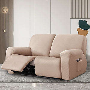vctops Diamond Recliner Loveseat Slipcover 6-Pieces Stretch Dual Recliner Sofa Covers for 2 Seat Dual Reclining Loveseat Couch Soft Solid Furniture Protector (Camel,2 Seat)