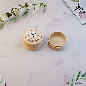 Tooth Box for Kids, Tooth Fairy Wooden Box with Engraved Four-Pointed Star and 3D Tooth, Stores Lost Teeth for Boys and Girls Easy to Carry, Dropped Tooth Keepsake Storage Box （Tooth）