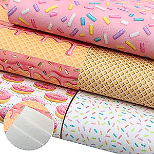 David accessories Donuts Cross Pattern Printed Synthetic Leather Fabric Sheets 5Pcs 7.7"x12.9"(Approx 20cm x 33cm) for DIY Bows Earrings Making Crafts (Donuts)