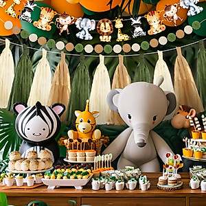 Hahafelt 3 Pcs Jungle Safari Animal Banners Wild Animal Birthday Party Decorations Woodland Animal Theme Banner Felt Ball Tassel Garland for Zoo Safari Animal Birthday Decor Baby Shower Supplies