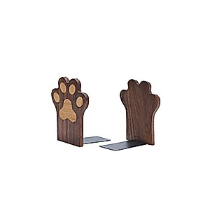 Pandapark Wood Paws Bookends,Nature Coating,Decorative Bookend (Paws-Walnut)