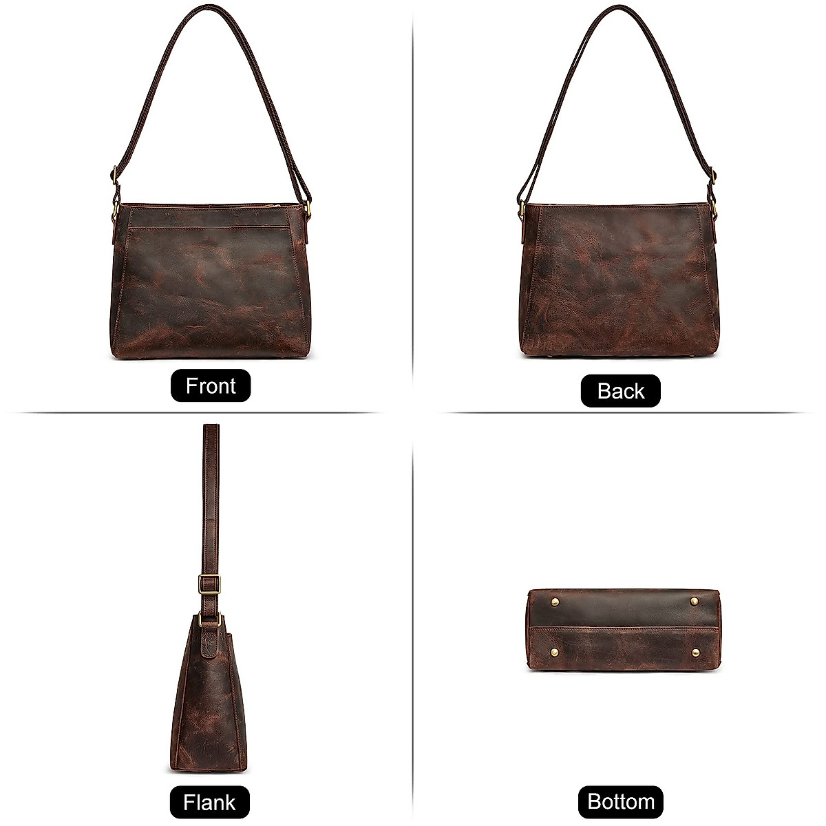 S-ZONE Women Genuine Leather Tote Bag Shoulder Handbag Bundle with Crossbody Bucket Purse