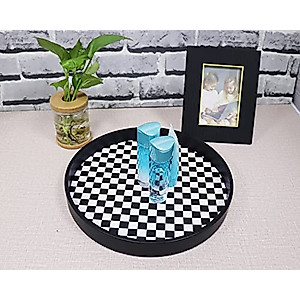 MCBZ Home Round Leather Tray, Round Decorative Tray, Round Serving Tray, Leather Ottoman Tray, Circle Coffee Table Tray,Diameter13.2 * 1.8" (Black)