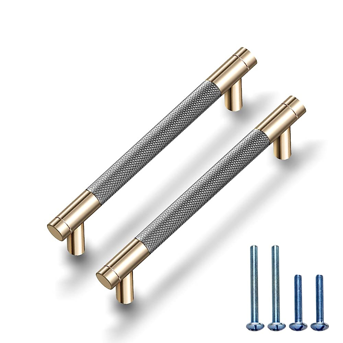 Gutuwellea Drawer Pull 12 Pack 5" Cabinet Handles Cabinet Pulls Aluminum Handles Round Pull Gold and Nickle Oxidation Finish with Diamond Pattern Golden 6" Length