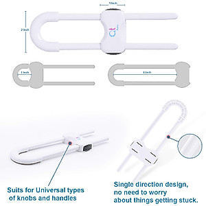 QT BABY Baby Proofing Cabinet Locks Adjustable U Shaped Baby Safety Latches for Drawers, Fridge, Closet Modern Baby Proofing Cabinet Lock with Extra Secure Lock Buttons (Pack of 6, White)