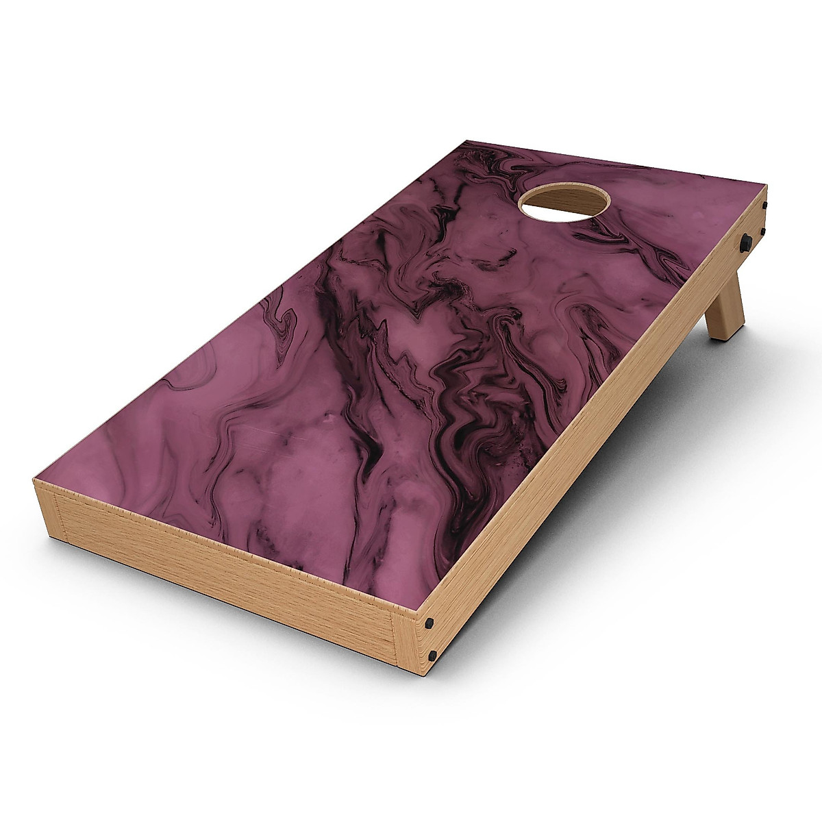 Design Skinz Marble Skin Set for Cornhole (Skin Only) - Black & Pink Marble Swirl V1