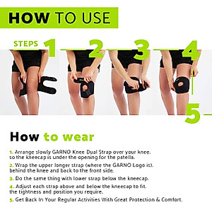 GARNO Knee Brace Plus Size, Dual Patella Tendon Support Strap, Adjustable Neoprene Stabilizer for Meniscus Tear, Arthritis, Tendonitis, MCL, ACL, Pain Relief, Recovery, Running, Men & Women; XL /2XL