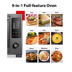 TOSHIBA Hot Air Convection Toaster Oven, Extra Large 34QT/32L, 9-in-1 Cooking Functions, Crispy Grill, Dehydrate, Rotisserie, 6 Accessories Included, 1650W, Black Stainless Steel