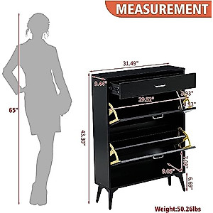 ME2 Shoe Cabinet for Entryway with 1 Slide Drawer & 2 Flip Drawers, Freestanding Shoe Rack Storage Organizer Cabinet(Black)