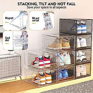 Upgrade Harder Solid Plastic Shoe Organizer, Shoe Storage with Magnetic Front Door, 6 Pack Shoe Boxes Clear Plastic Stackable, Sneaker Storage, Shoe Organizer for Closet, Shoe Display Case , White