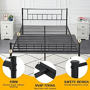 PayLessHere 14 Inch High Metal Platform Bed Frame with Headboard Maximum Storage Space Under The Heavy Duty Bed Frame No Box Spring Needed Noise-Free Easy Assembly,Queen