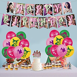 Birthday Party Decorations For Melanie,Party Supplies Set Including Birthday Banner,Cupcake Topper and Balloons