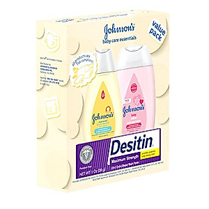 Johnson's Baby Care Essentials Gift Set, Baby Skincare Set with Body Wash & Shampoo, Body Lotion, & Zinc Oxide Diaper Rash Paste for Baby's Delicate Skin, Value Pack, Travel-Size, 3 items