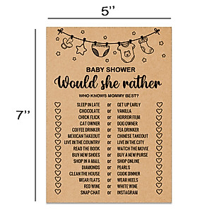 Baby Shower Game Cards, Would She Rather Baby Shower Game, Set of 30 Cards, Rustic Bridal Wedding Shower or Bachelorette Party Game, Baby Shower Ideas, Kraft