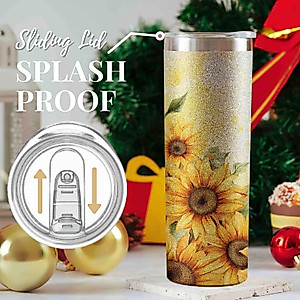 Onebttl Sunflower Gifts for Sunflower Lovers, 20oz Insulated Stainless Steel Tumblers with Lids and Straws, Sunflower Gifts for Best Friend, Christmas, Birthday - Glitter