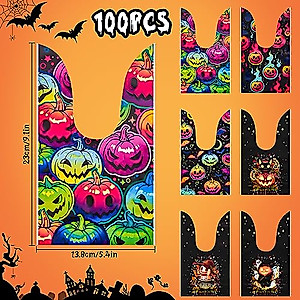 100 PCS Halloween Sweets Bags, Halloween Treat Candy Bags for Trick or Treat Party, Biscuit Goody Bags 14 * 23cm, Party Bag Pouches Fillers for Halloween Party Favor, Small Party Supplies