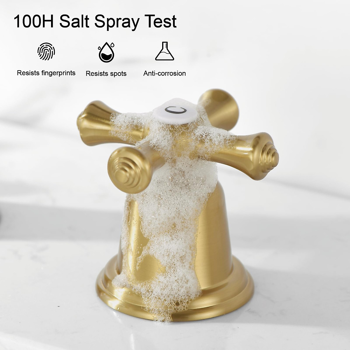 RKF Faucet- Replacement Classic Cross Knobs Handles with Valve Faucet Accessory Faucet Parts Faucet Kit Brushed Gold W033