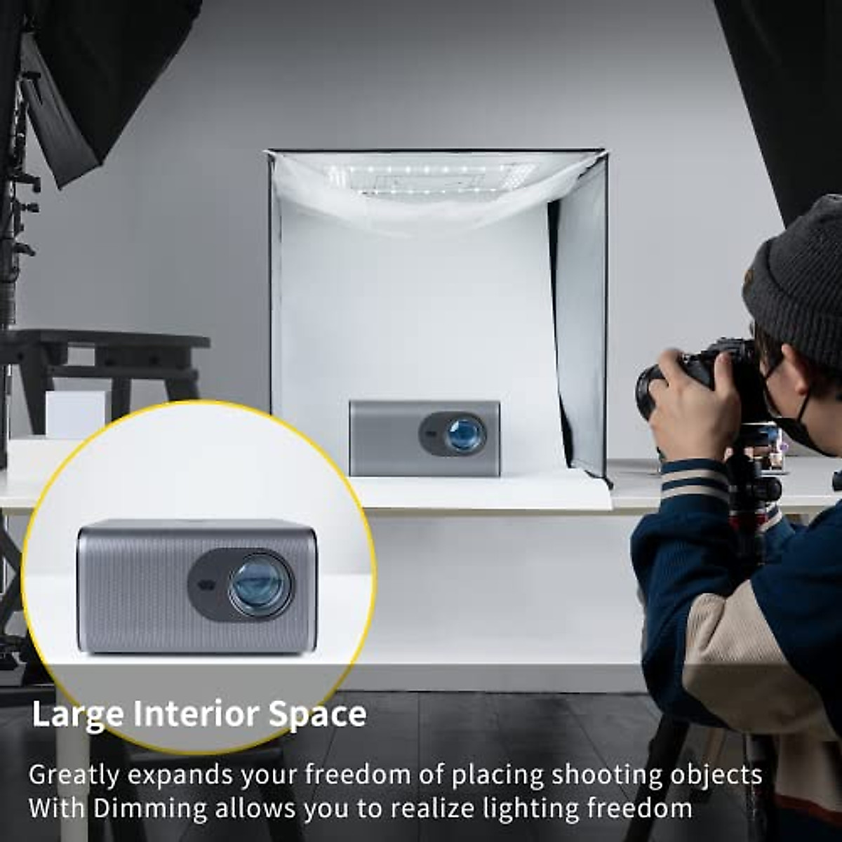 RALENO® 20''X20'' Photo Studio Light Box, Portable Dimmable Shooting Tent Kit with 120 LED Lights(5500K, 92 CRI) Includes 4 PVC Anti-Dust Backgrounds (Black, Grey, Orange, White)