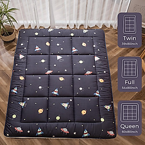 YOSHOOT 6 Inch Extra Thick Japanese Futon Floor Mattress, Foldable Mattress Tatami Pad Mattress for Adults Floor Bed Roll Up Mattress Guest Mattress, Navy Space, Queen
