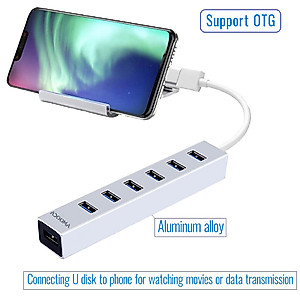 USB Hub 7 Port USB Expander, ADOOMA Multiport USB 3.0 Desk Data Hub Extender Adapter for PC Laptop PS5 Aluminum Grey