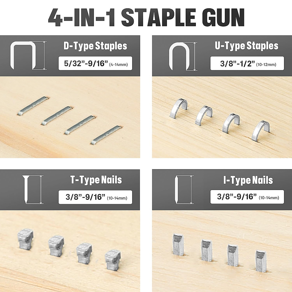 Bielmeier 4 in 1 Staple Gun, Upholstery Staple Gun Heavy Duty with 4000Pcs Staples, Manual Brad Nailer Power Adjustment Stapler Gun for Wood, Carpentry, Decoration, DIY, Fixing Material, Furniture