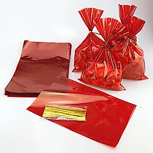 FAZHBARY 100 PCS Red Cellophane Bags 6x9 Red Goodie Bags Colored Cellophane Bags Cello Bags Gift Bags for Candy Cookie Wrapping Supplies