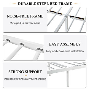 SHA CERLIN Full Size Bed Frame with Headboard,Metal Bed Frame with Butterfly Pattern Design Headboard & Footboard,No Box Spring Needed,Easy Assembly,White