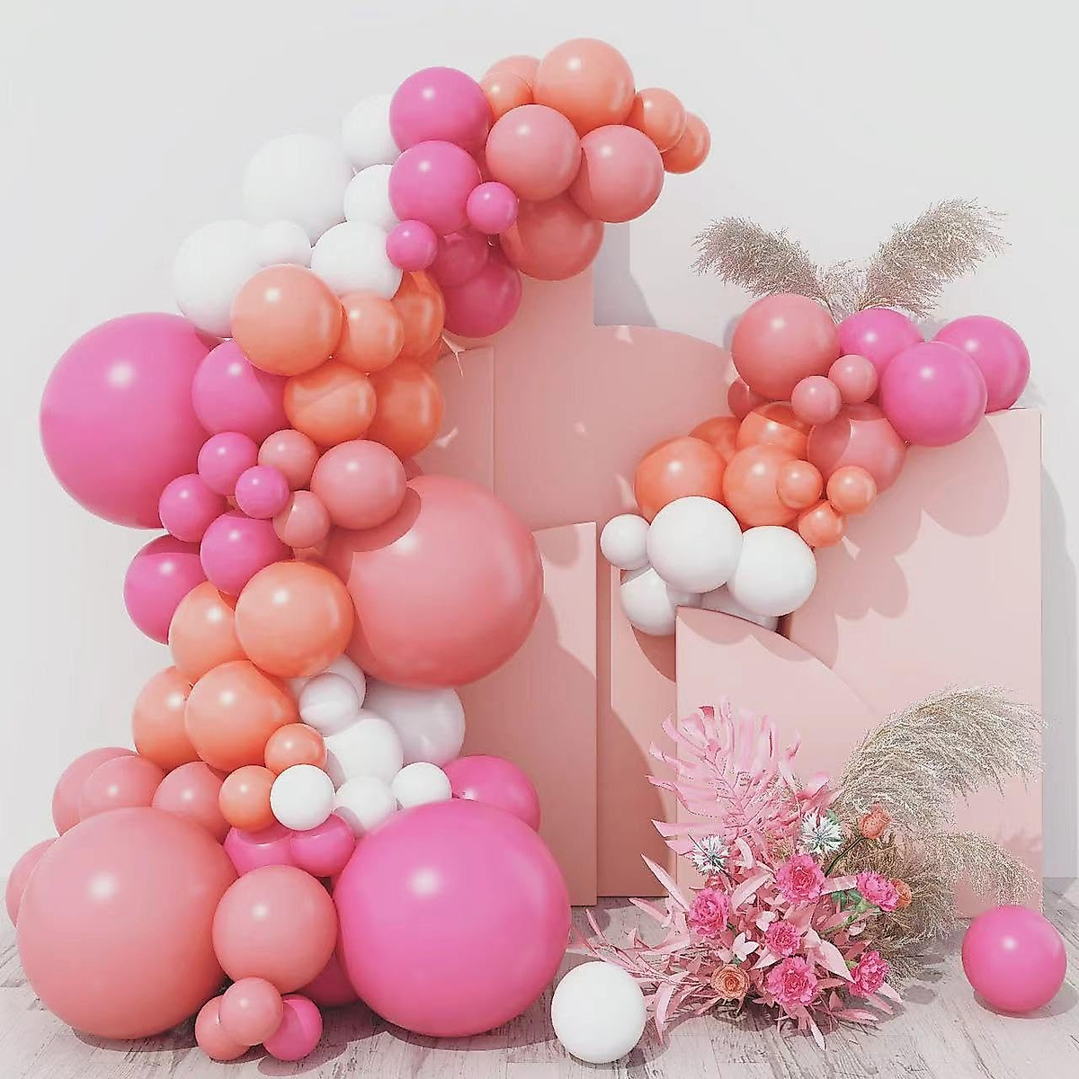 Pink Balloons Garland Arch Kit, 136PCS Pink Peach Balloon Birthday Party Decorations for Baby Shower Princess Theme Wedding Party Supplies
