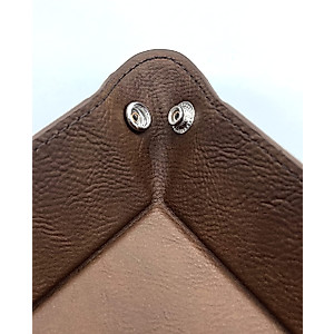 Customized Leather Valet Tray with Snaps Jewelry Key Coin Watch Glasses Tray with Custom Name Text - Wedding Holiday Birthday Corporate Gift (Brown)