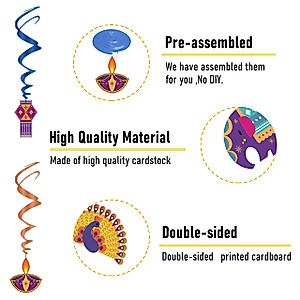 50Pcs Diwali Hanging Swirls Party Decoration Supplies Happy Deepavali Themed Hanging Swirls Kit of India Light Festival