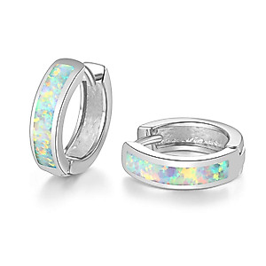 CiNily Huggie Earrings Opal Hinged Hoop Earrings 14K White Gold Plated Small Hoop Earrings for Women Girls Cute Earrings