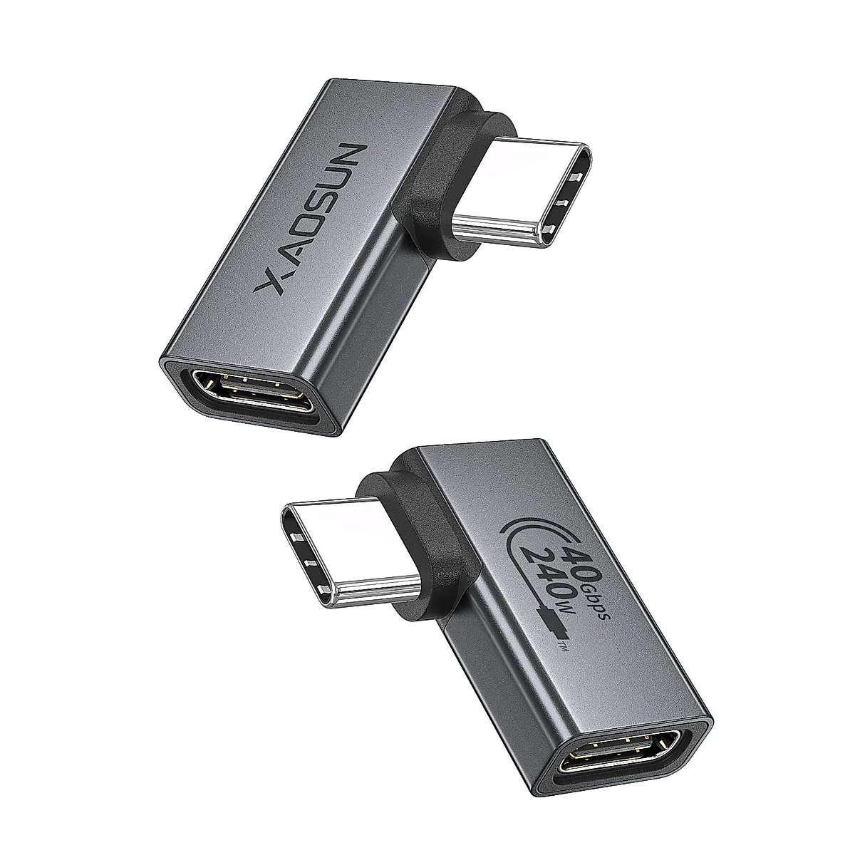 XAOSUN Right Anlge USB C Adapter, 90 Degree USB C to C Adapter 240W 40Gbps, USB C Male to USB C Female Thunderbolt 4 Adapter for MacBook,Tablet,Docks,rog Ally,steam Deck (2 Pack)