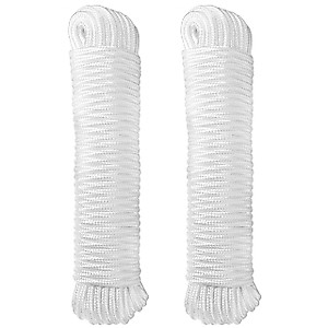 Nylon Rope, Paracord 550 Works Well for Camping Hiking Utility, Good for Clothesline, Tie, Pull, Swing and More - 1/4 Inch by 80 Ft. White - 2 Pack