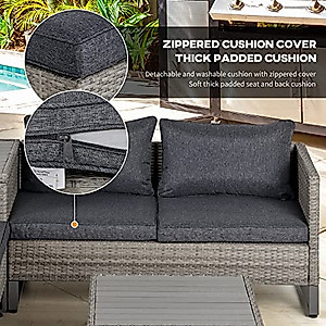 Outsunny 4-Piece PE Rattan Wicker Outdoor Sofa Sets with Washable Comfort Cushions, Steel Frame, & Modern Design Furniture Set, Grey