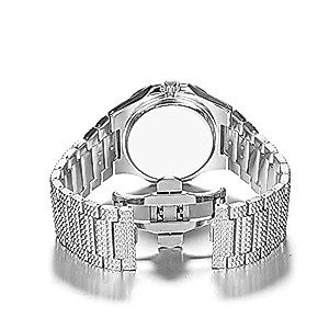 Gosasa Men's/Womens Unisex Crystal Watch Full Bling Iced-Out Cuban Watch Oblong Silver/Gold Wristwatch Hip-Hop Stainless Steel Bracelet Watch (Silver) (Silver)