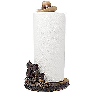 Decorative Country Western Paper Towel Holder with Cowboy Hat, Horse Saddle, Cowboy Boots and Horseshoes for Kitchen Countertop Decor As Gifts for Cowboys