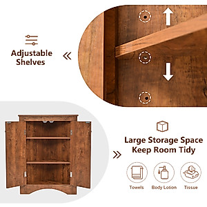 Merax Corner Storage Cabinet with Two Doors for Bathroom, Living Room or Kitchen, Adjustable Shelf, Freestanding Floor Space Saver, Brown