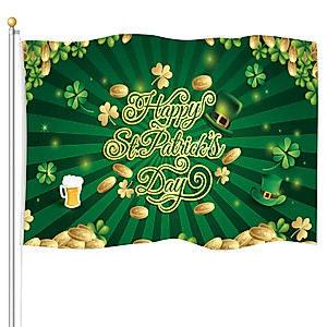 Happy St. Patrick's Day Flag 3 x 5 Ft Ireland Shamrock Flag Saint Patty's Day Banner Vivid Color and Polyester Double Stitched with Flag Grommets Outdoor Indoor Home Decor (Classic)