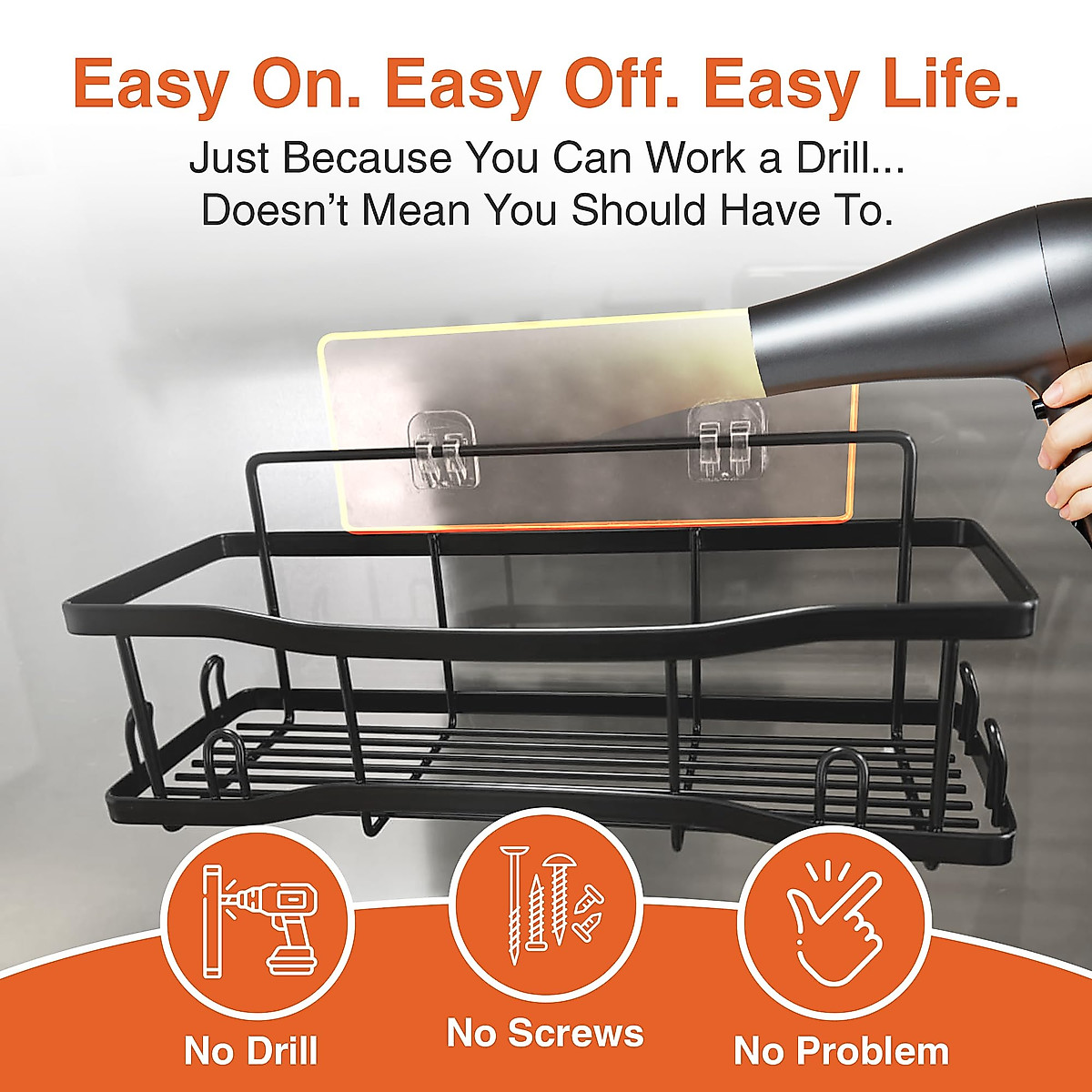 Shower Caddy Bathroom Shelves, The Athena Silken Black 4 Set, 40LB Capacity, Adhesive Tape - No Drill-Rustproof -Gorgeous Powder Coated 304 Stainless Steel Shower Organizer for kitchen and Home Decor