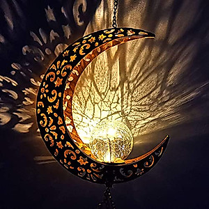 Moon Crackle Glass Ball Wind Chimes, Christmas Wind Chime Solar Wind Chimes Mothers Day Mom Gifts, Gifts for Mom Gifts for Women Gifts for Grandma Moon Decor Gardening Gifts Birthday Gifts Moon Chimes