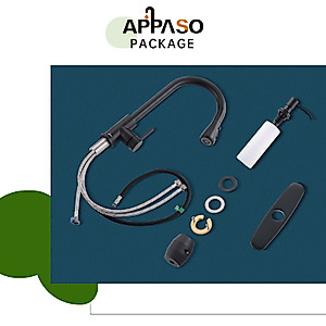 APPASO Black Kitchen Faucet with Soap Dispenser, Modern RV Kitchen Sink Faucet with Pull Down Sprayer 3 Modes, Solid Stainless Steel Faucet Kitchen Matte Black for Bar Sink, High Arc & Single Handle