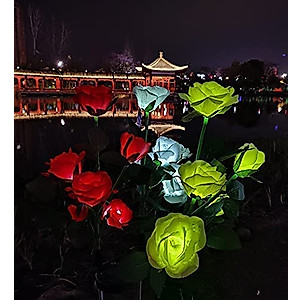KAQ 2PACK-Outdoor Halloween Solar Garden Flower Lights with 5 Rose Flowers, Upgraded LED Solar Rose Lights with Stake, Waterproof Solar Decorative Lights for Wedding Halloween Decorations (Yellow)