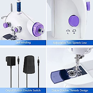 Mini Sewing Machine for Beginners-Maquina de Coser, Easy Automatic Sewing Machine with Extension Table, Household Electric Portable Sewing Tool with Sewing Kit, Small, for All Age, Kids or Adults